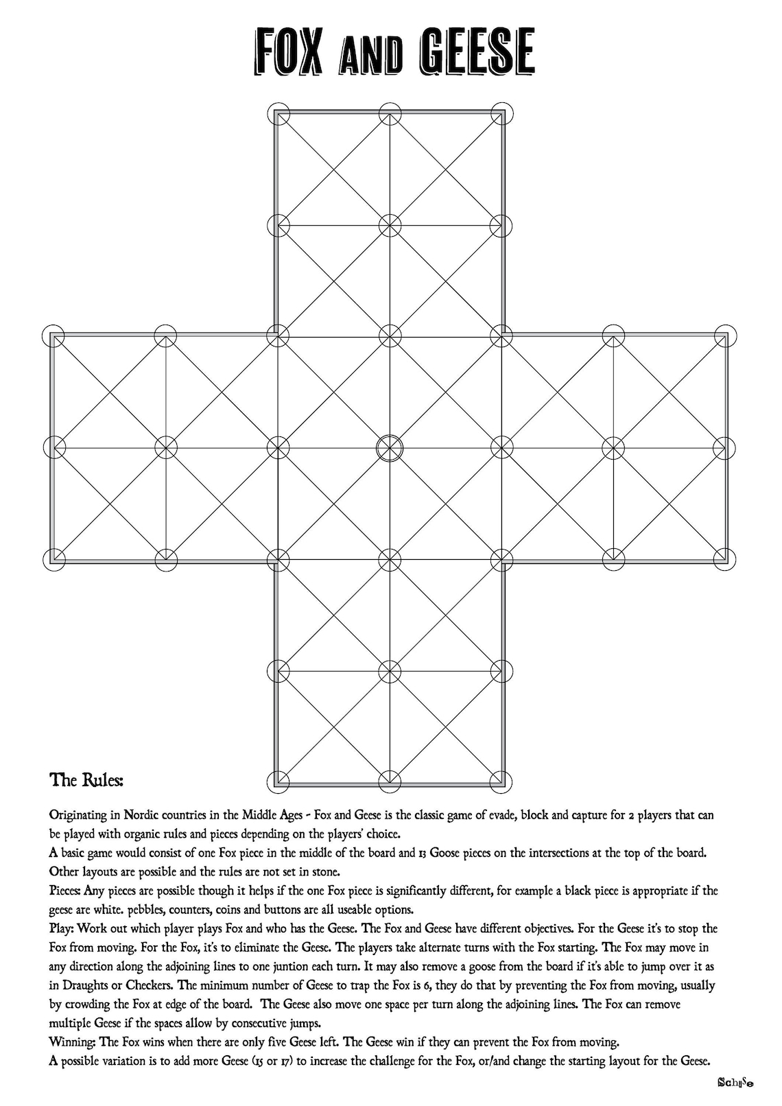 Fox and Geese - Printable Downloadable A4 Game Sheet - Etsy