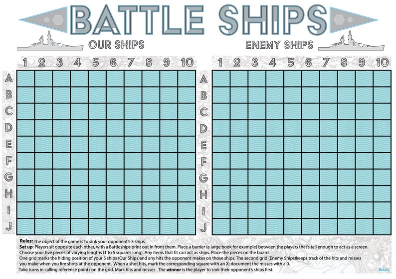 Battleships Printable Tabletop Game - Etsy