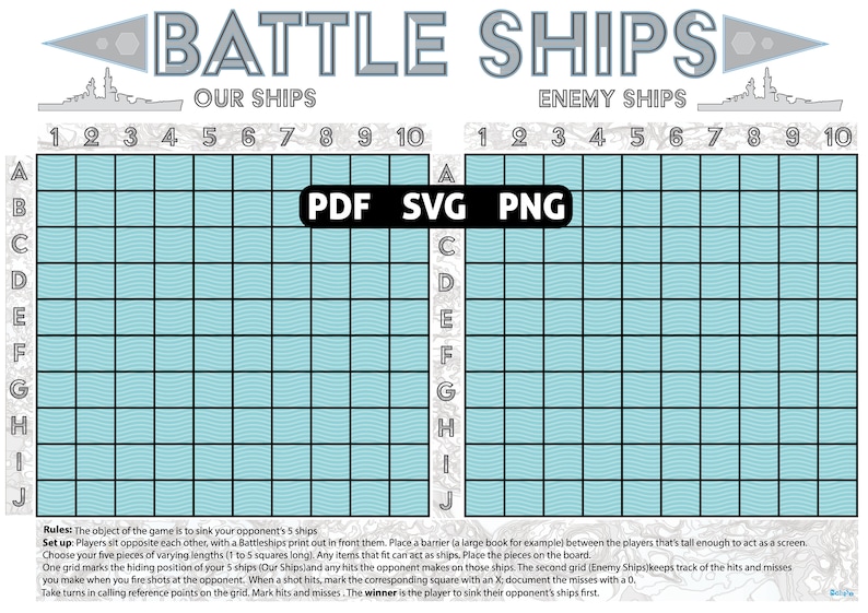 Battleships Printable Tabletop Game - Etsy