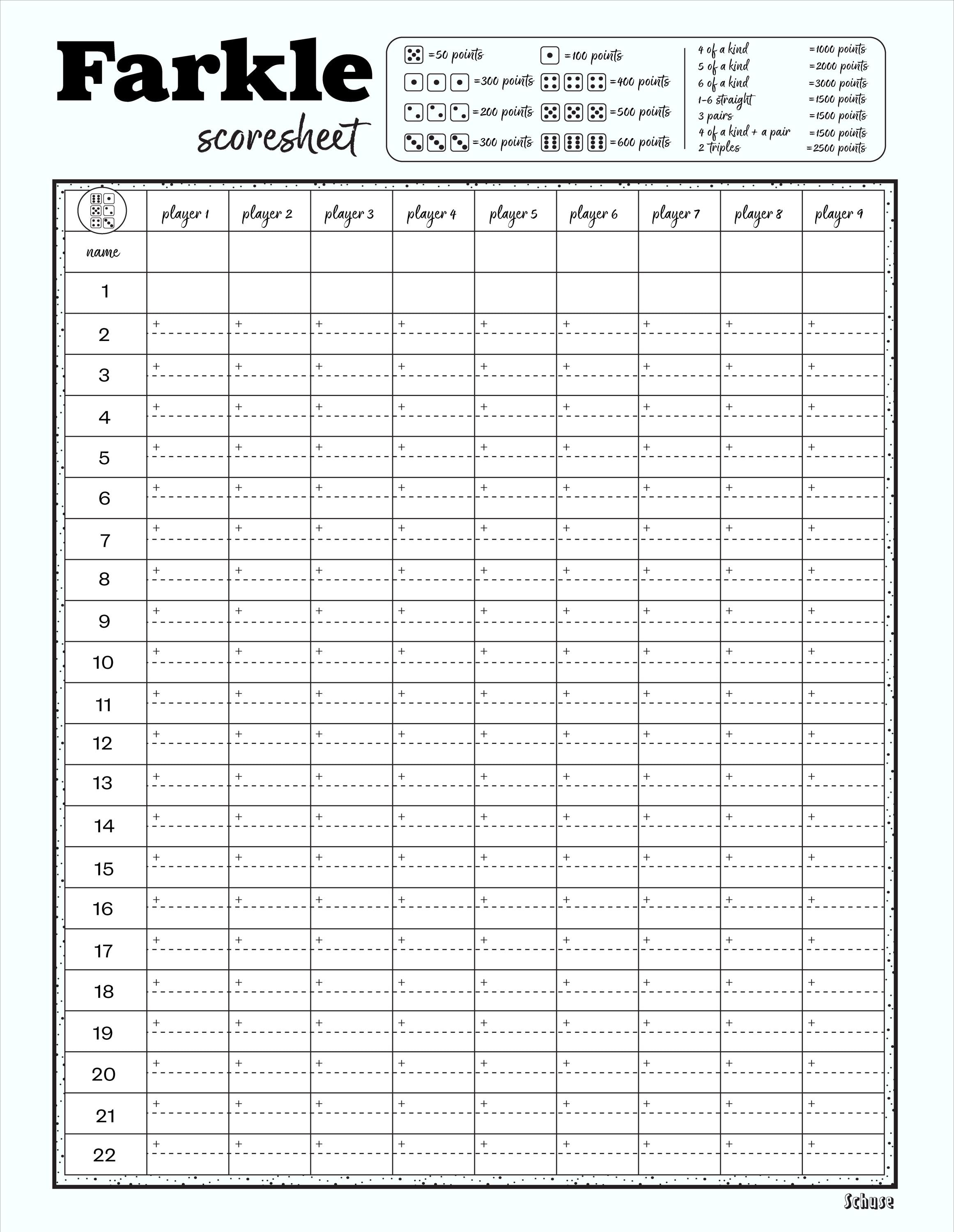 Farkle Scoresheet (update) - Printable Downloadable, 8.5x11, A4 - Etsy
