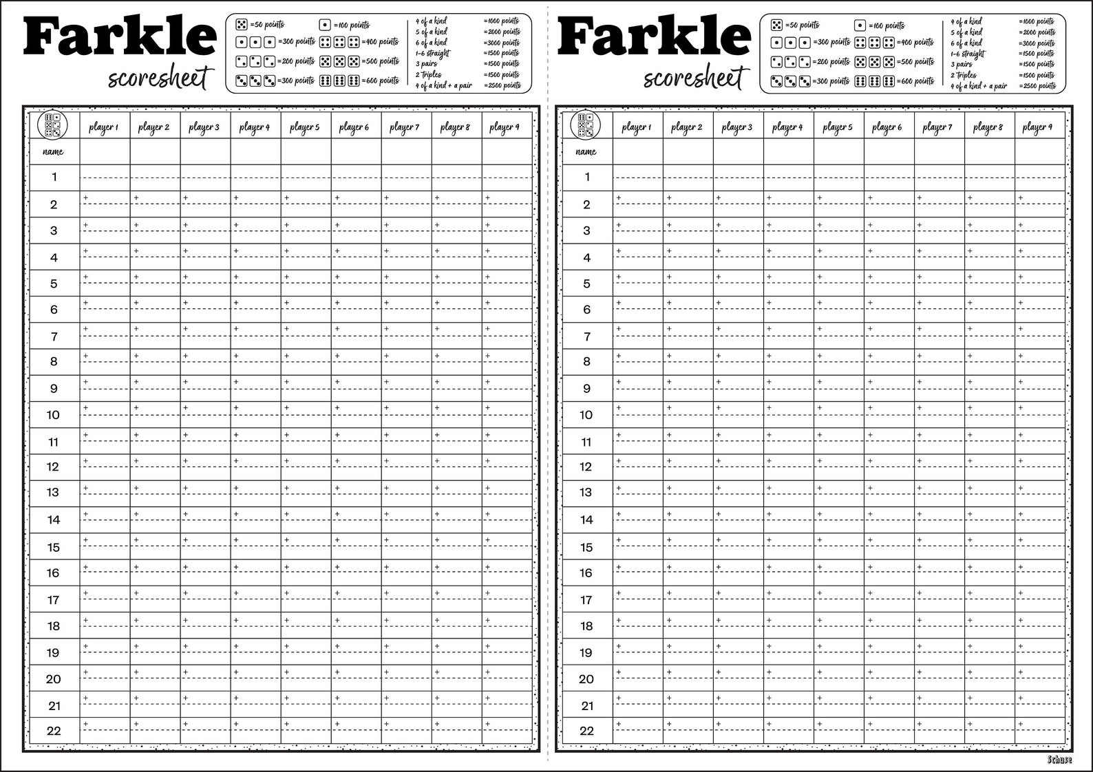 Farkle Scoresheet Printable Downloadable A4, A5 - Etsy Canada