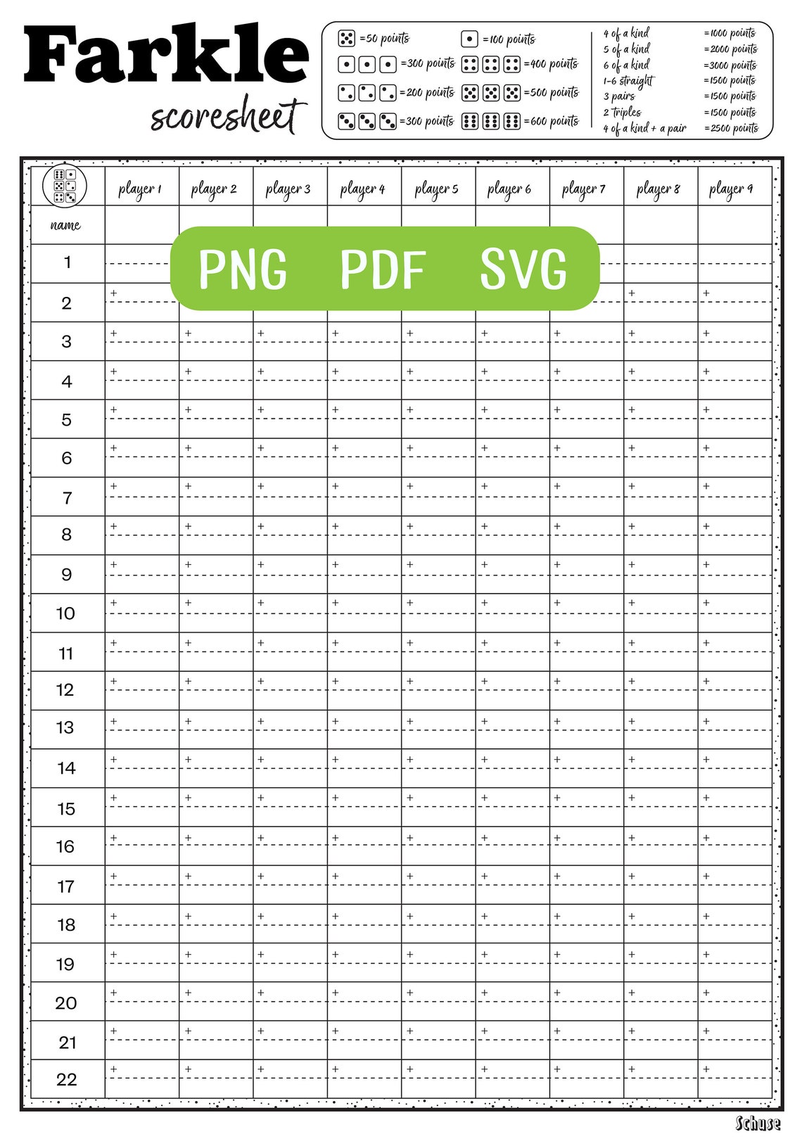 Farkle Scoresheet (update) - Printable Downloadable, 8.5x11, A4 - Etsy