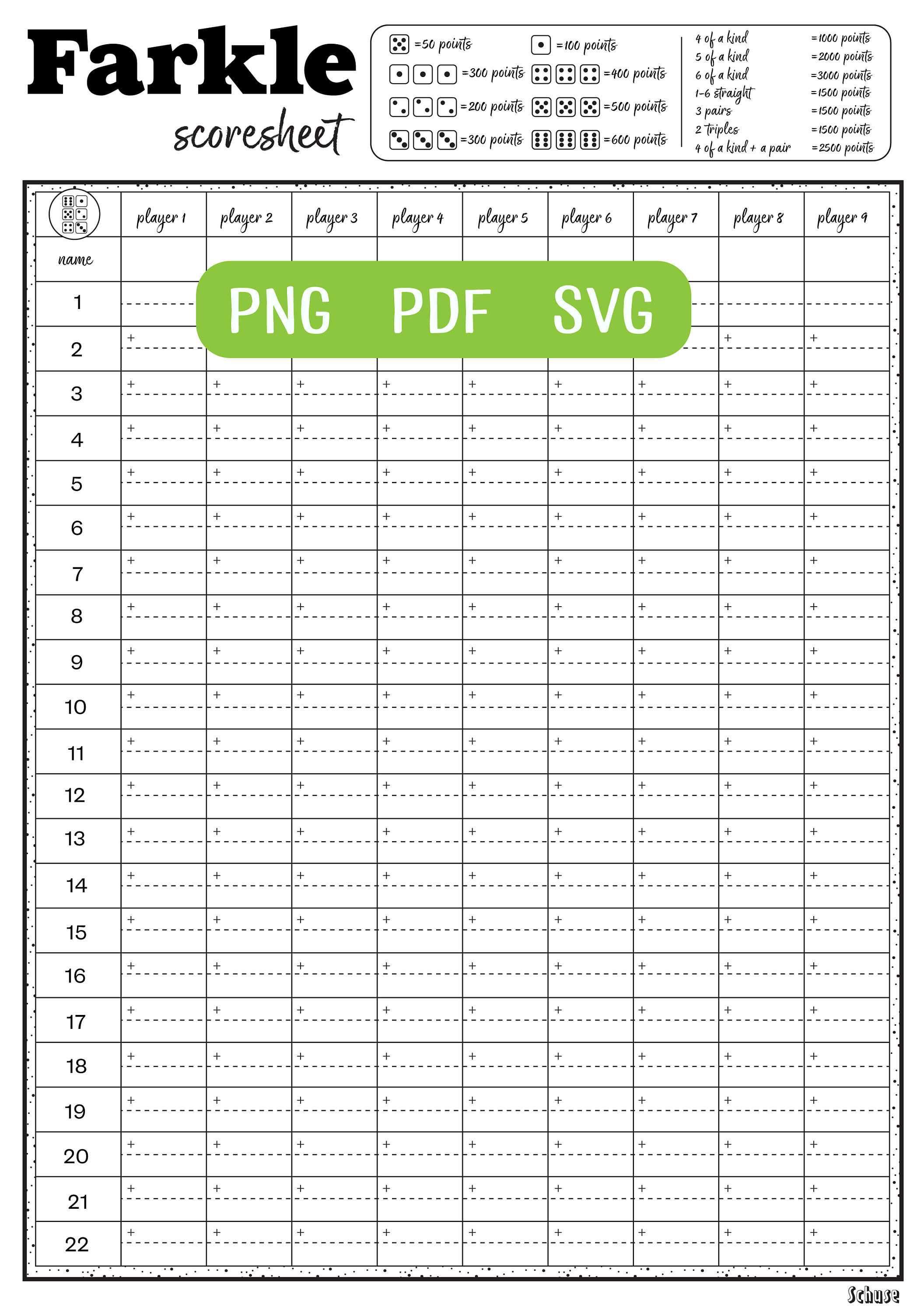 Farkle Scoresheet (update) - Printable Downloadable, 8.5x11, A4 - Etsy