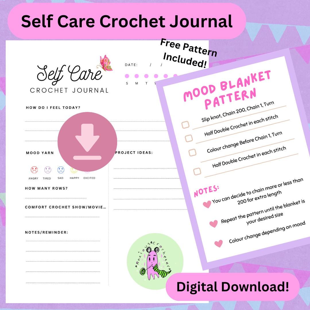 Self Care Crochet Journal- Mood Tracker, Crochet Projects, Mental ...