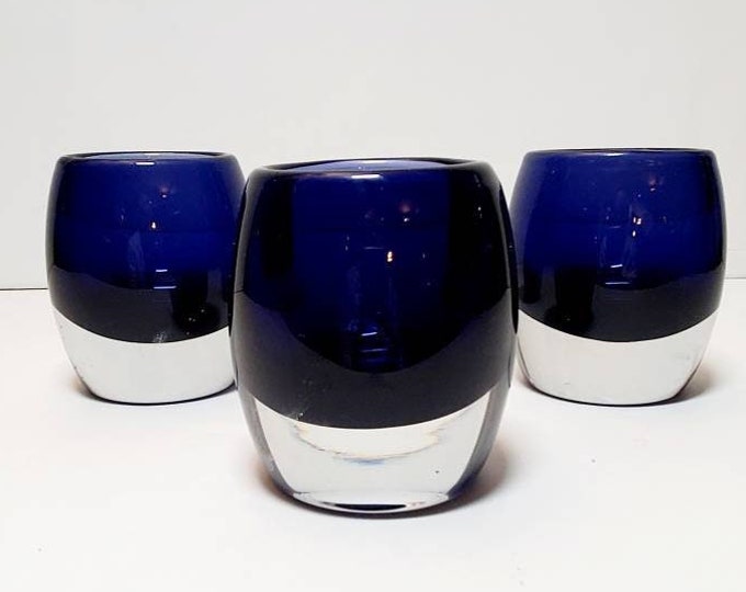 Crate & Barrel Sapphire Blue Diva Glass Votive Candle Holders, Poland ...