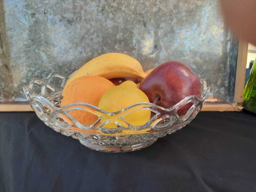 Imperlial Glass Lace Edge Fruit Bowl With Faux Fruit. - Etsy