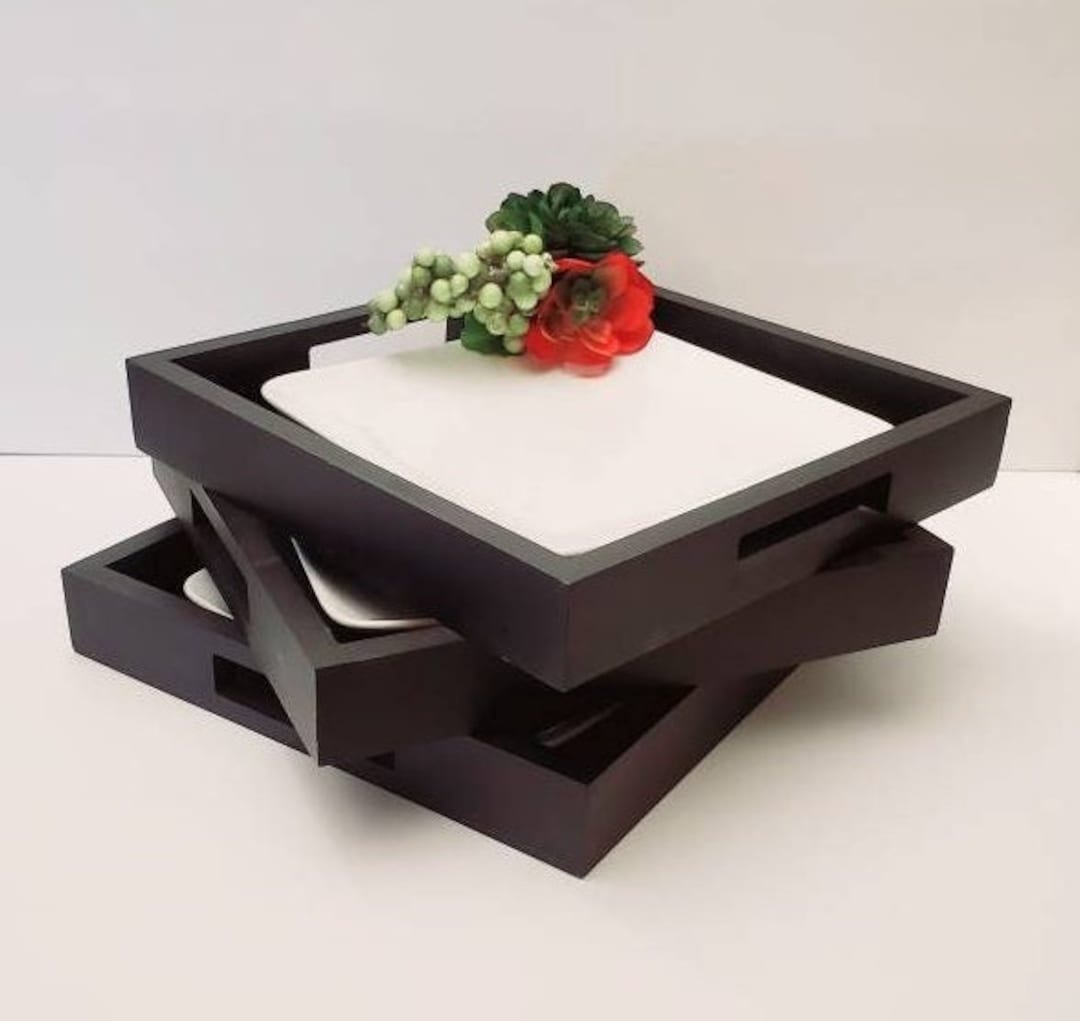 Square Black Wood Charger/bento Box Trays With White Crate and Barrel ...
