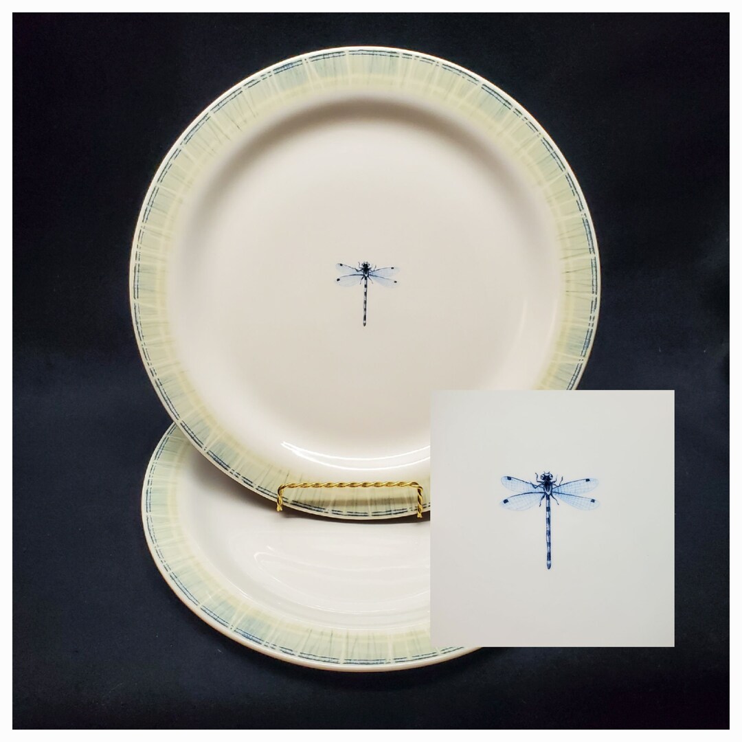 PS Portmeirion Studios Lakeside Dragonfly 11 Ceramic Dinner Plates. Set ...