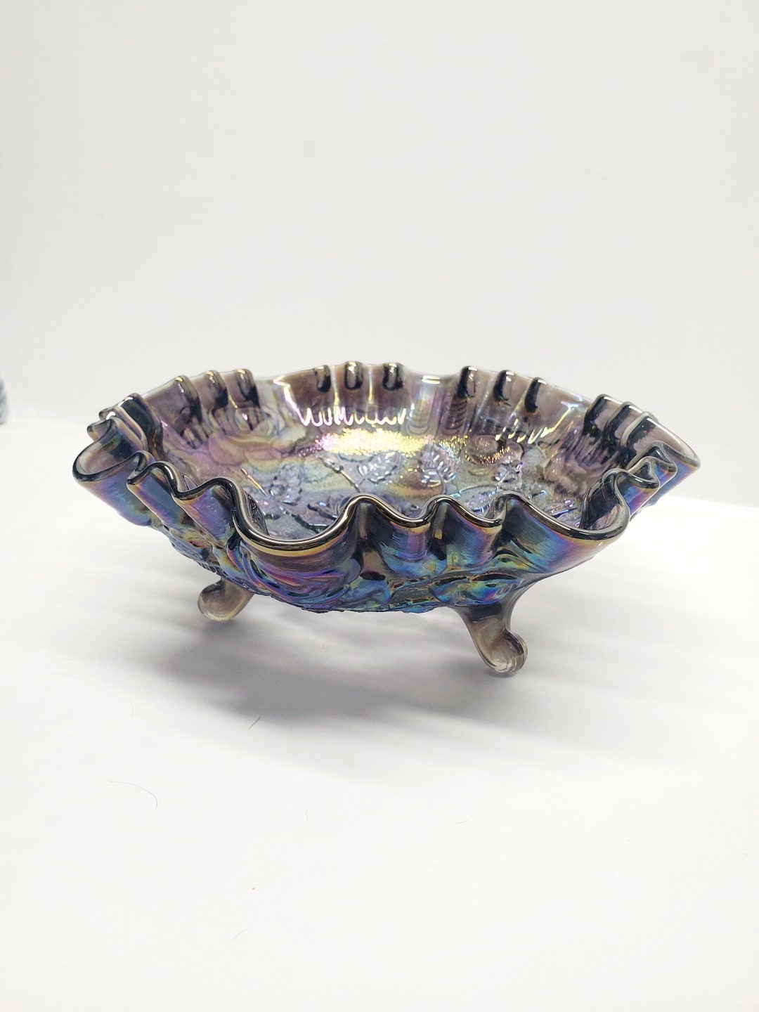 Imperial Glass Cabbage Rose With Ruffle Trim Footed Bowl, Amethyst ...