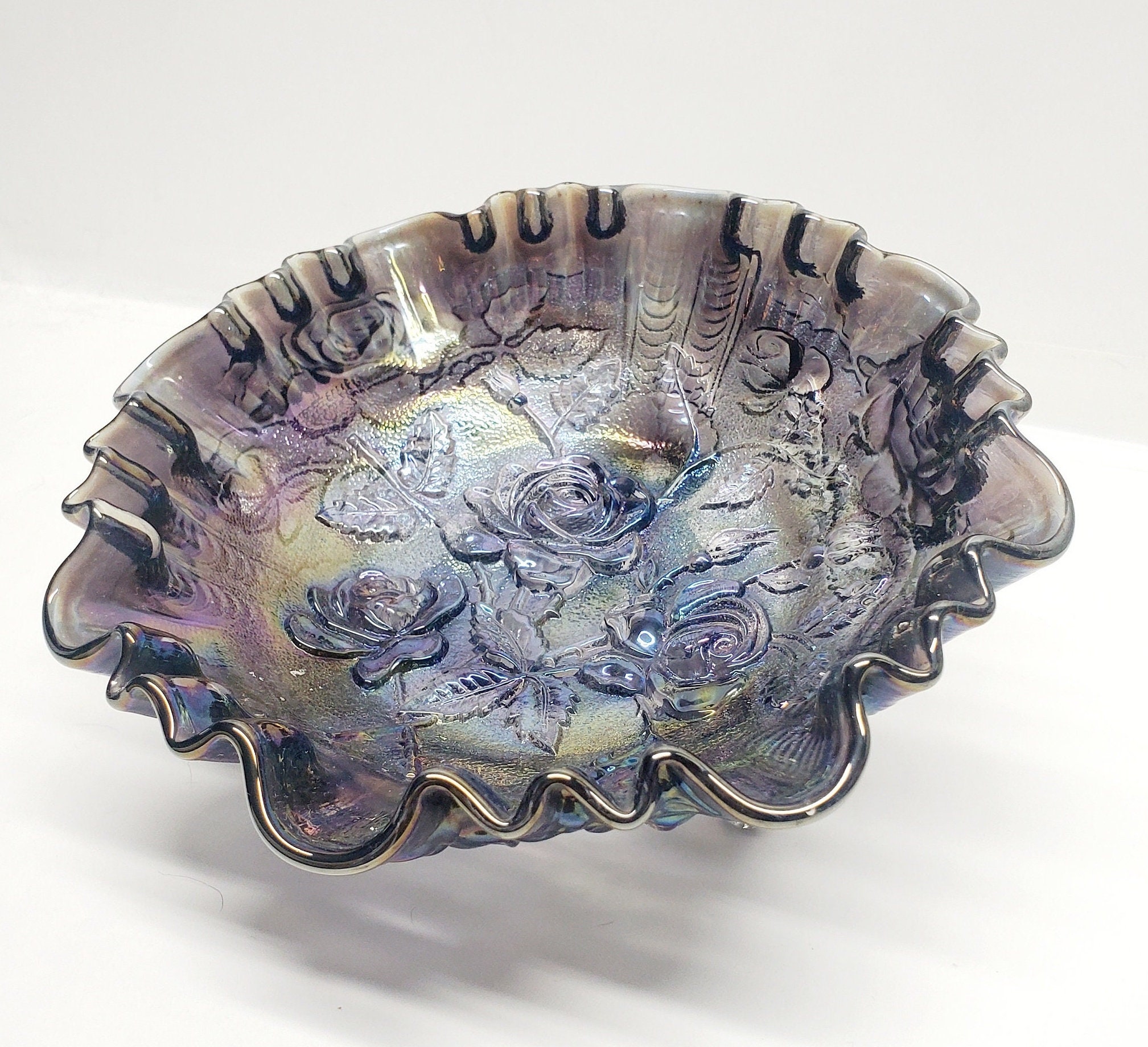 Imperial Glass Cabbage Rose With Ruffle Trim Footed Bowl - Etsy