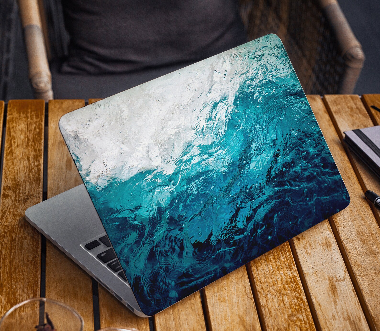 White Blue Marble Laptop Skin Custom Name Gold Oil Vinyl Decal Dell Hp ...