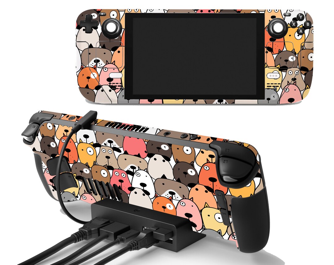 Cute Animals Pets Pattern Gaming Steam Deck Vinyl Skin Cartoon Dogs ...