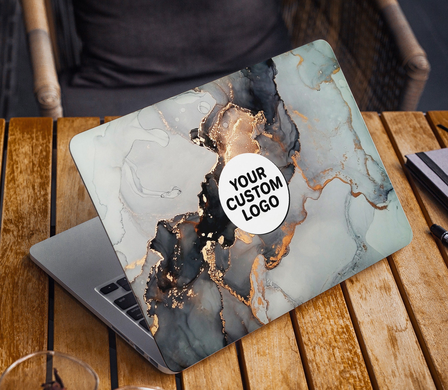 Marble Laptop CUstom Logo Skin Sticker Name Notebook Vinyl | Etsy
