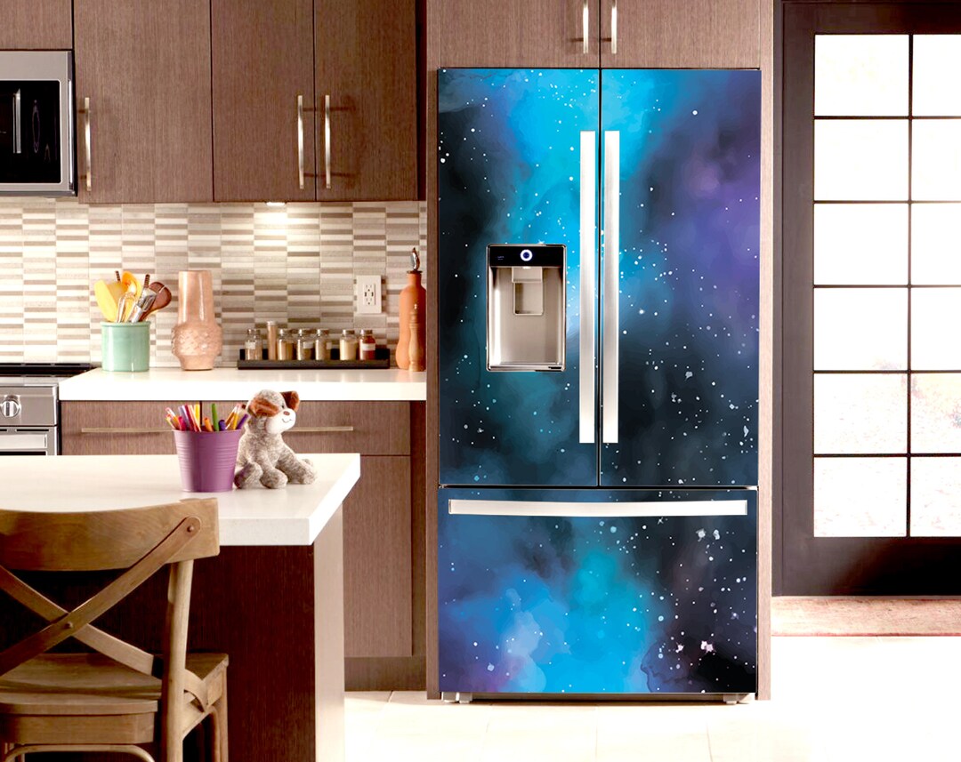 Abstract Blue Space Stars Vinyl Skin for Fridge Marble Refrigerator ...