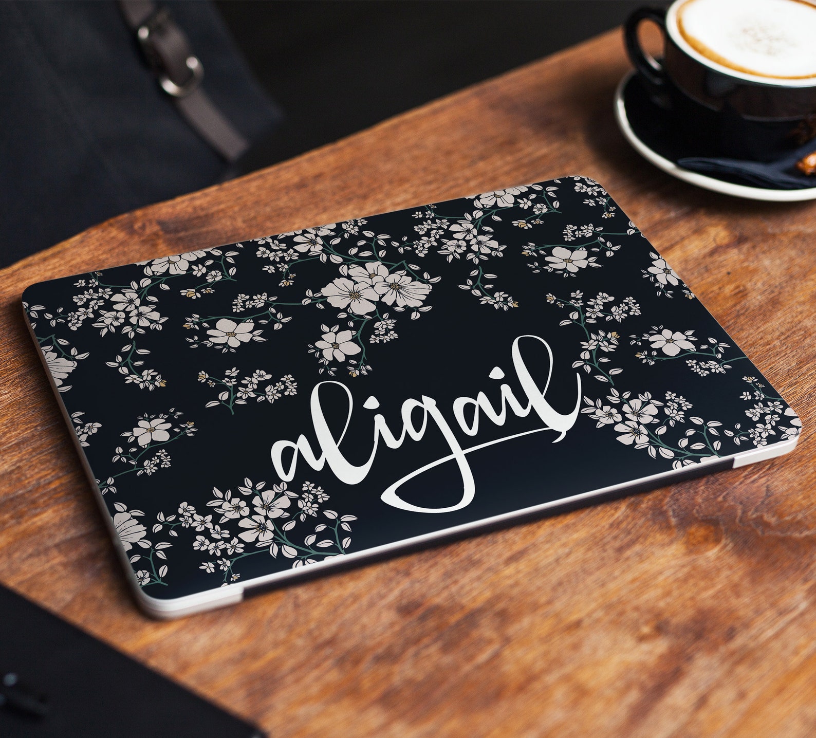 White Floral Laptop Sticker Blue Notebook Vinyl Decal Dell Hp Lenovo ...