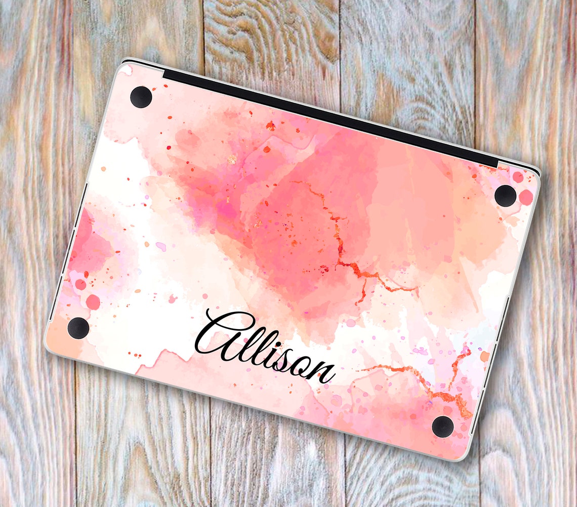 Pink Rose Gold Oil Marble Laptop Skin Custom Name Initials - Etsy