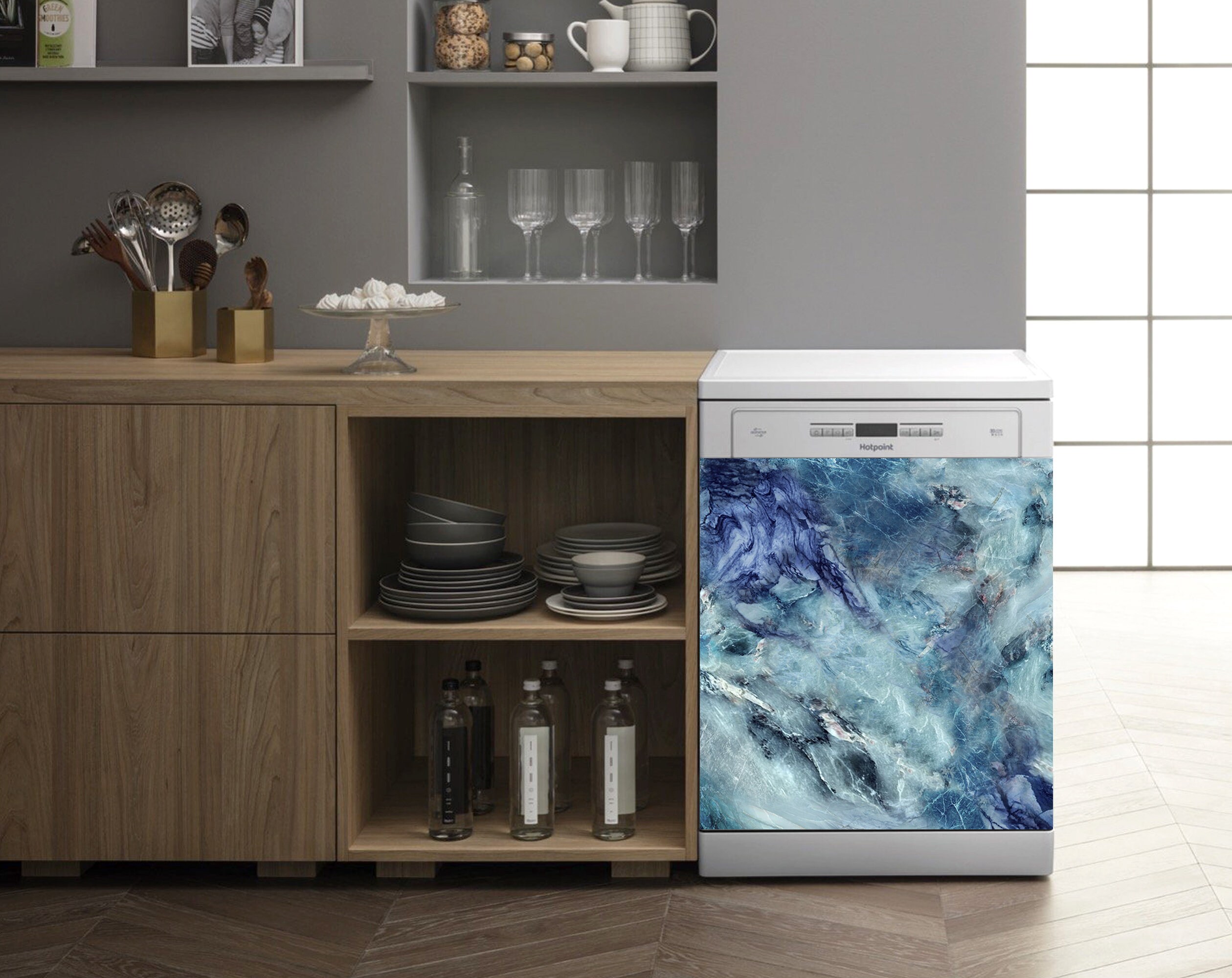 Dishwasher Deep Blue & Gold Abstract Vinyl Skin Blue Marble Dishwasher ...