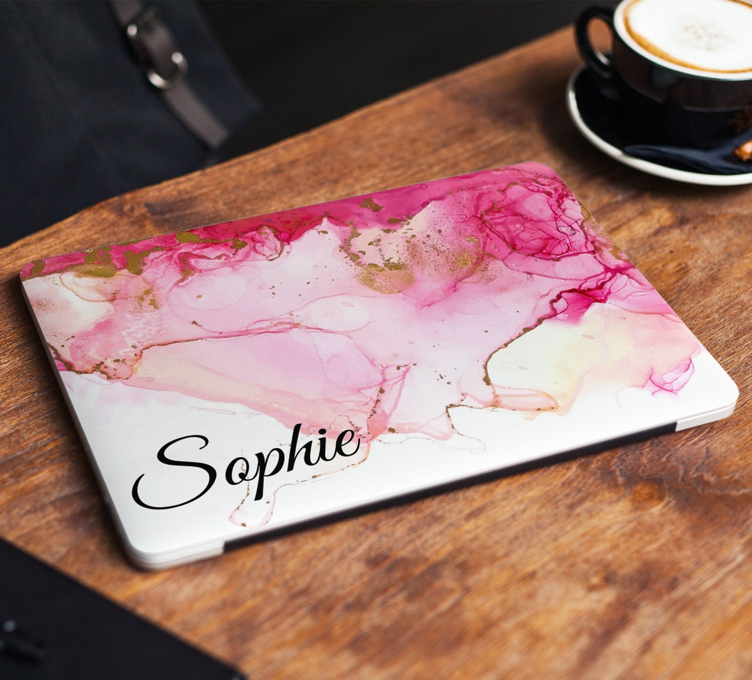 Pink Purple Oil Marble Laptop Skin Custom Name Initials Vinyl Decal ...