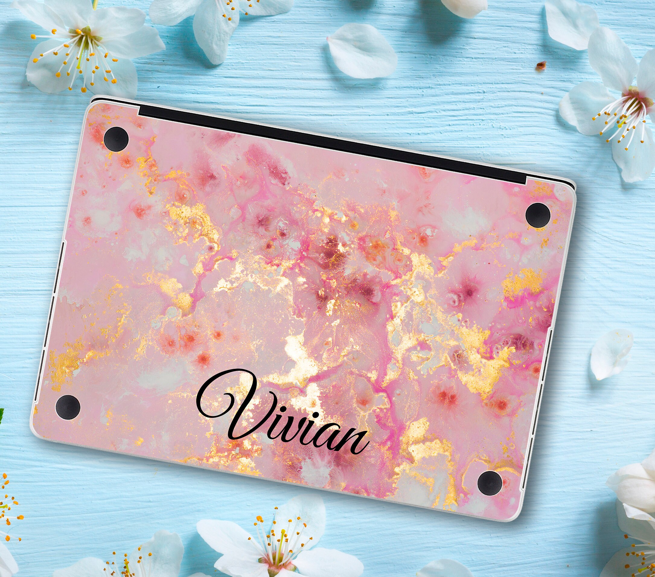 Gold Pink Marble Laptop Skin Custom Name Initials Vinyl Decal - Etsy