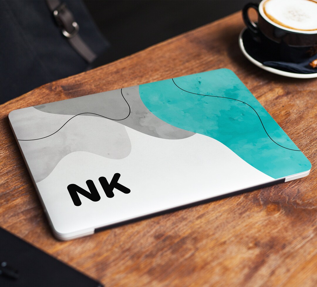 Geometric Gray Turquoise Laptop Skin Custom Initials Name Vinyl Decal ...