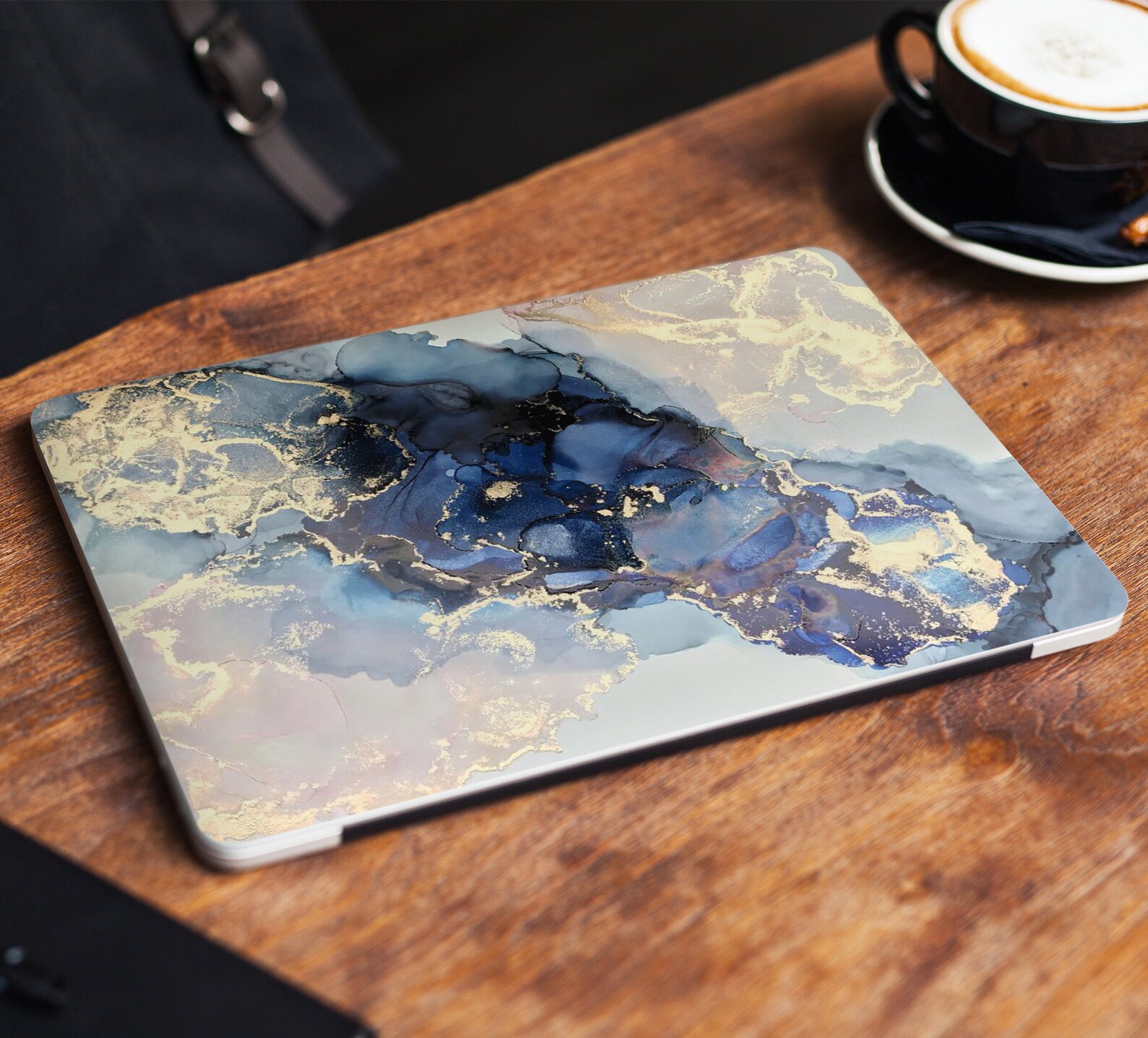 Pastel Blue Marble Laptop Skin Custom Name Gold Oil Vinyl | Etsy