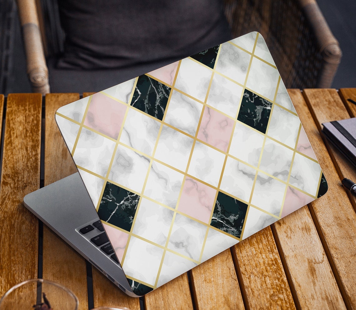 Pink Black Squares Laptop Skin Geometric Marble Notebook Skin | Etsy