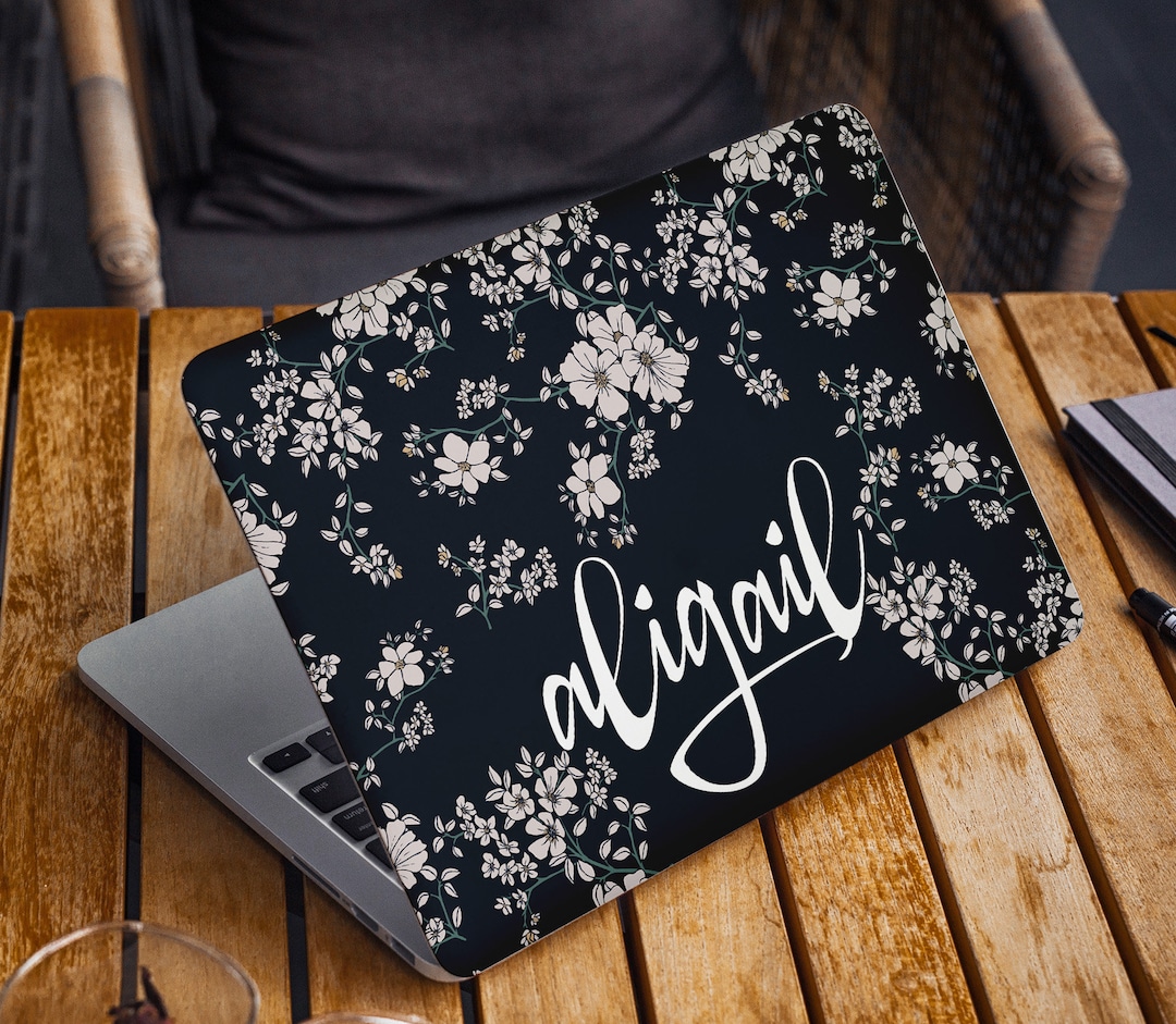 White Floral Laptop Sticker Blue Notebook Vinyl Decal Dell Hp Lenovo ...