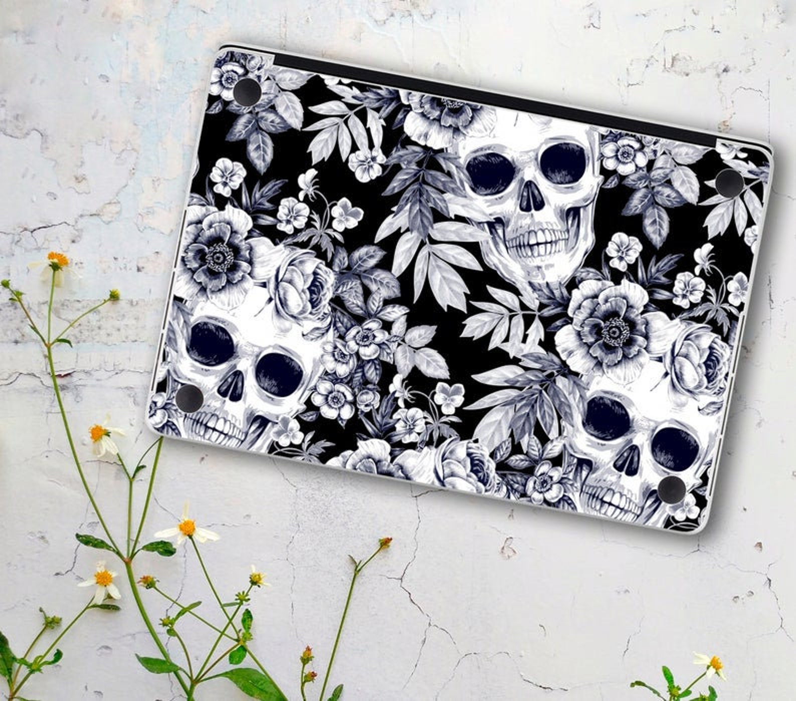 Skull Laptop Skin Sticker Floral Notebook Vinyl Decal Dell Hp - Etsy