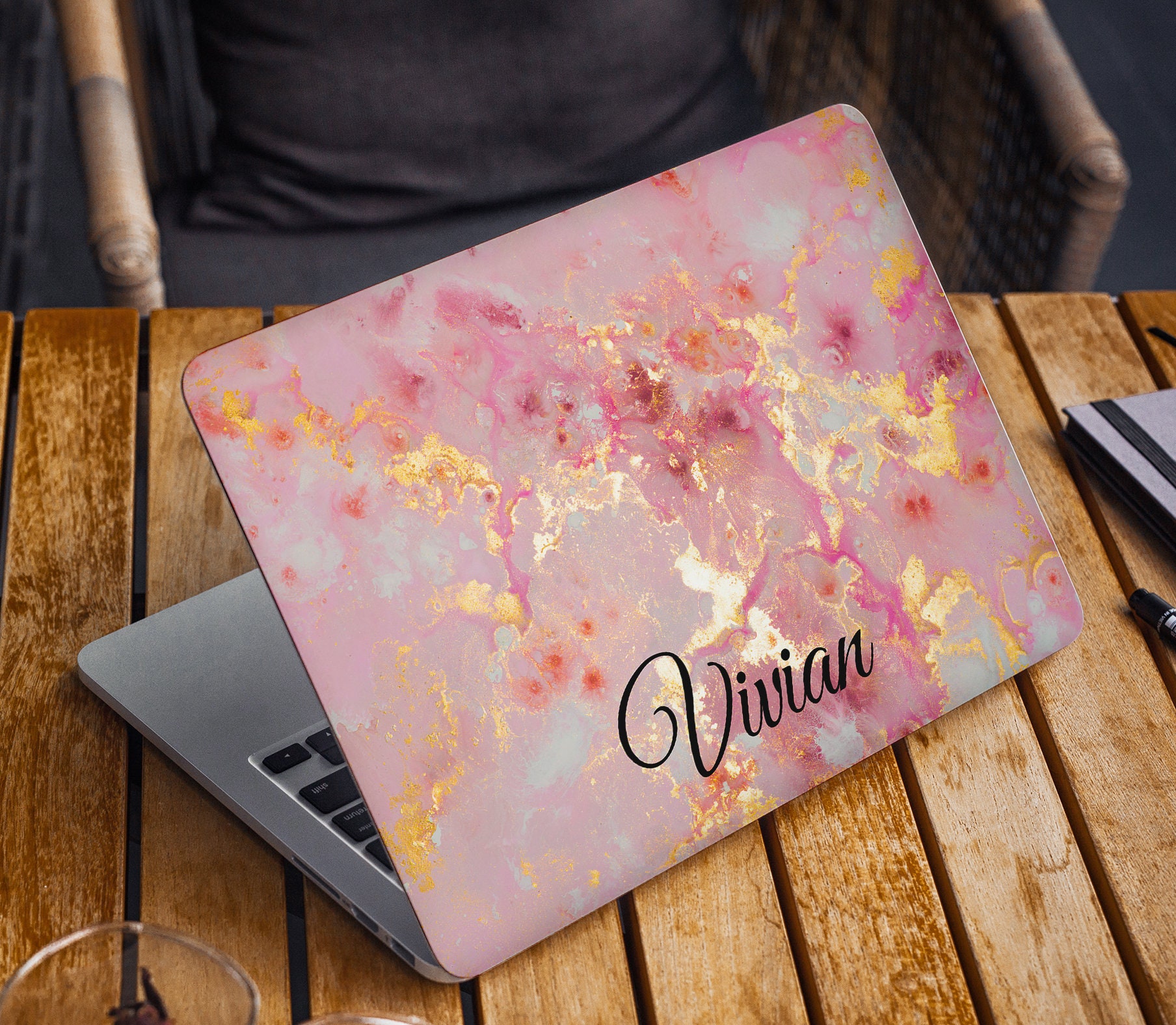 Gold Pink Marble Laptop Skin Custom Name Initials Vinyl Decal - Etsy
