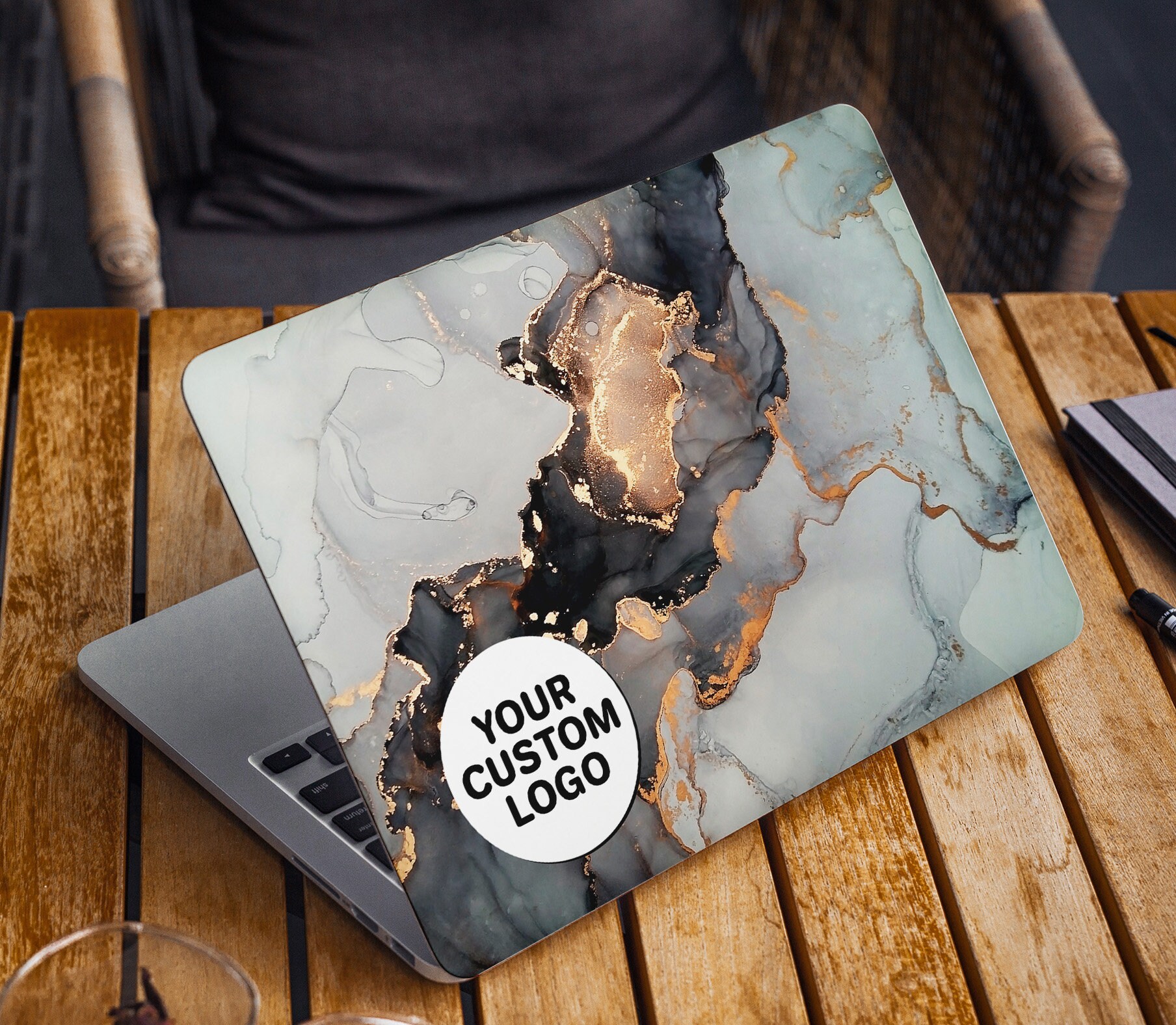 Marble Laptop Custom Logo Skin Sticker Name Notebook Vinyl - Etsy