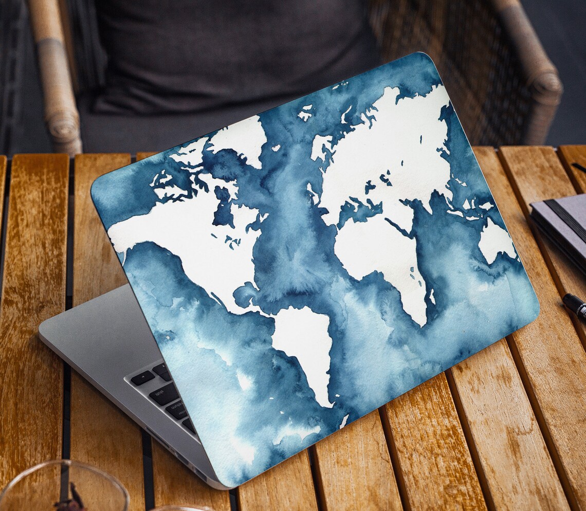 World Map Laptop Skin Sticker Notebook Vinyl Decal Blue Dell - Etsy