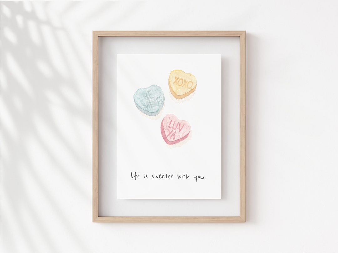 Candy Conversation Hearts Watercolor Painting Art Print Valentine's Day ...