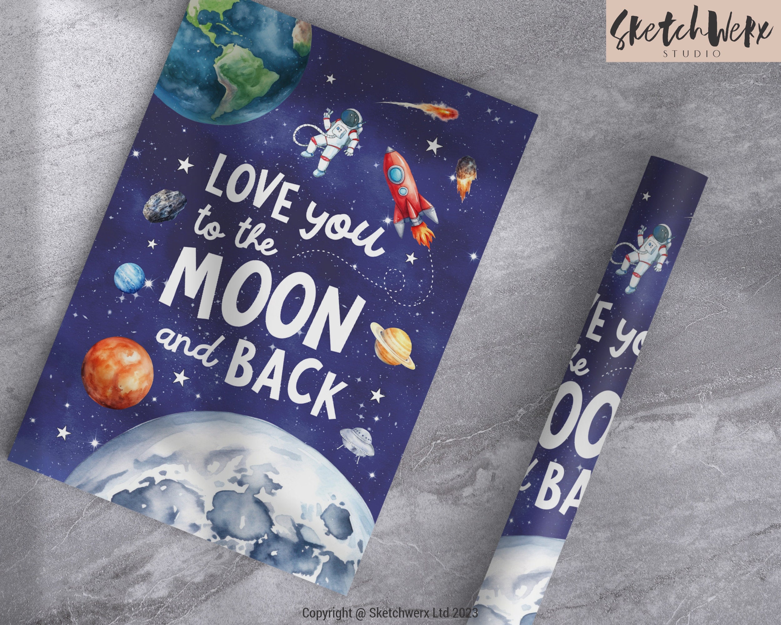 Love You to the Moon and Back / Wall Art / Space Theme / Digital ...