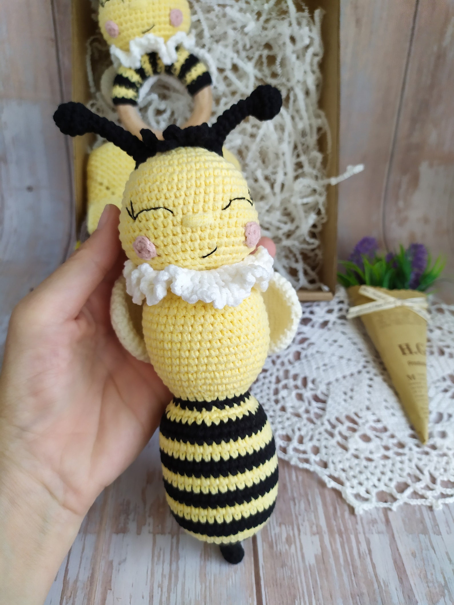 Gift Baby Boxcrochet Bee Rattle Baby Toycrochet Baby - Etsy