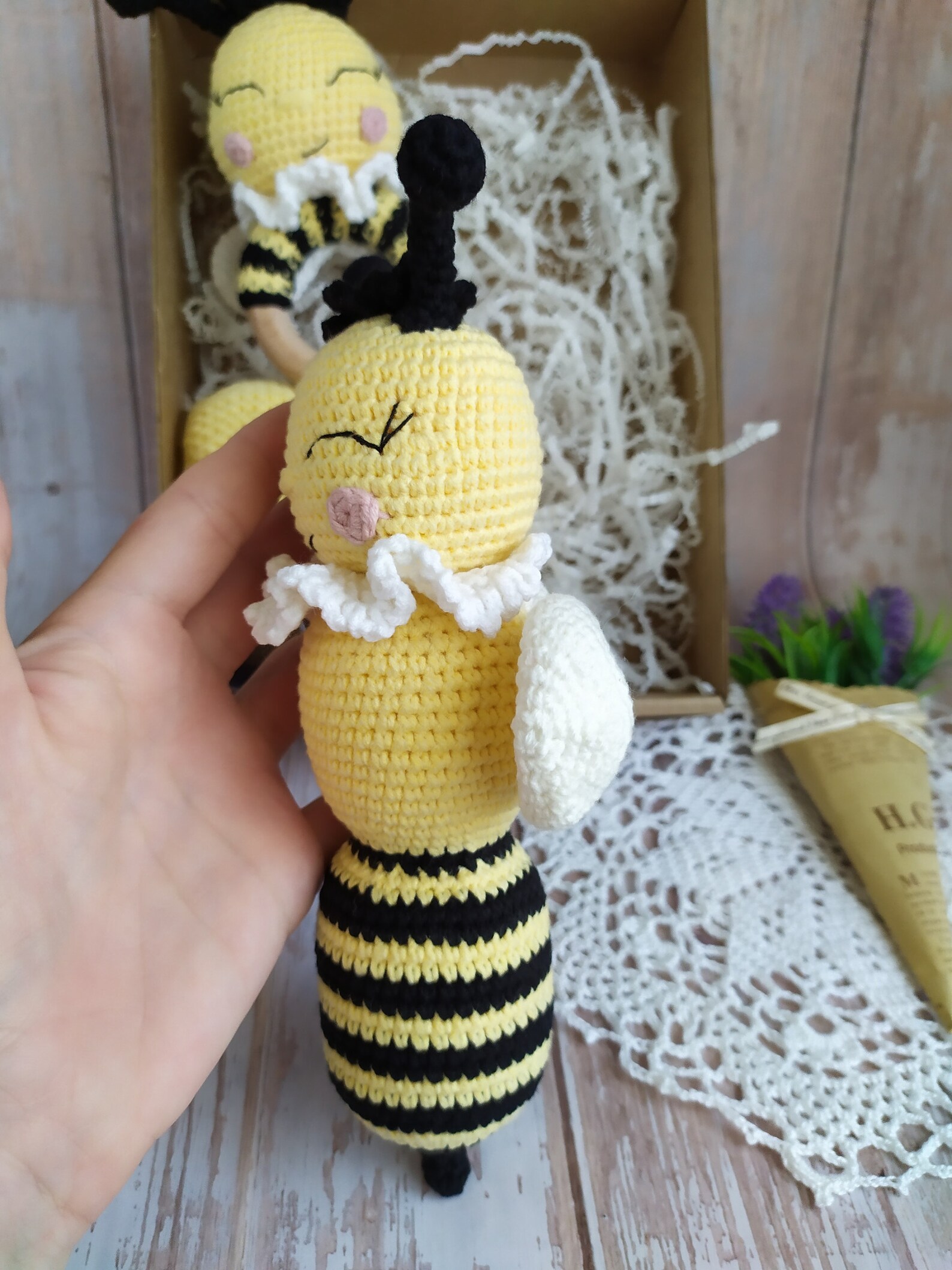 Gift Baby Boxcrochet Bee Rattle Baby Toycrochet Baby - Etsy