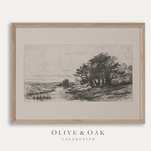 Landscape Sketch / Vintage Etching / Oak Tree Drawing - Etsy