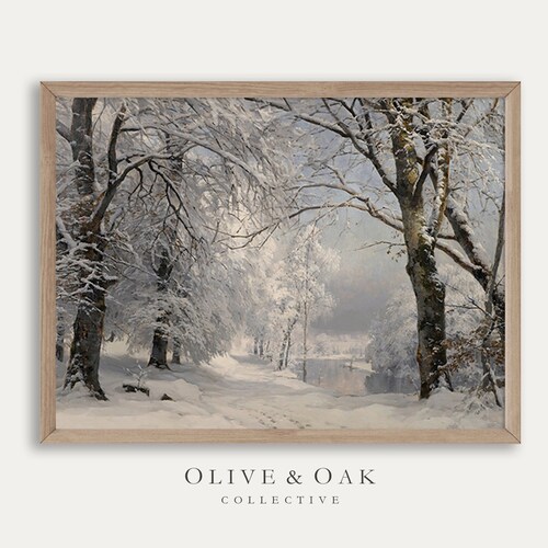 Deer Landscape Painting / Winter Snow Art Print / Cabin Decor - Etsy