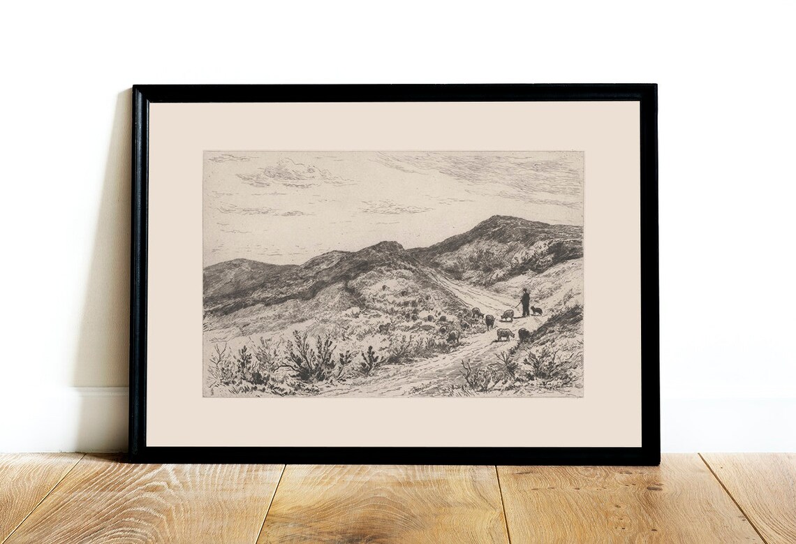 Landscape Sketch / Vintage Etching / Farmhouse Decor PRINTABLE - Etsy