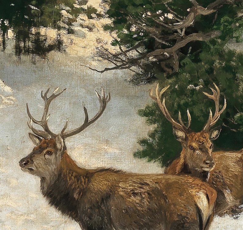 Winter Art Print / PRINTABLE Deer Painting / Snowy Mountain Painting ...