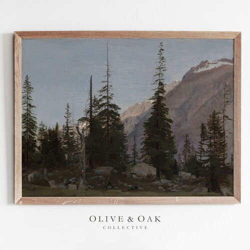 Antique Mountain Painting / Vintage Print / Rustic Cabin Decor - Etsy