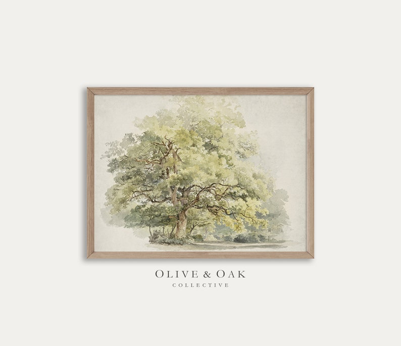 Vintage Oak Tree Drawing / Rustic Country Art Print Digital - Etsy