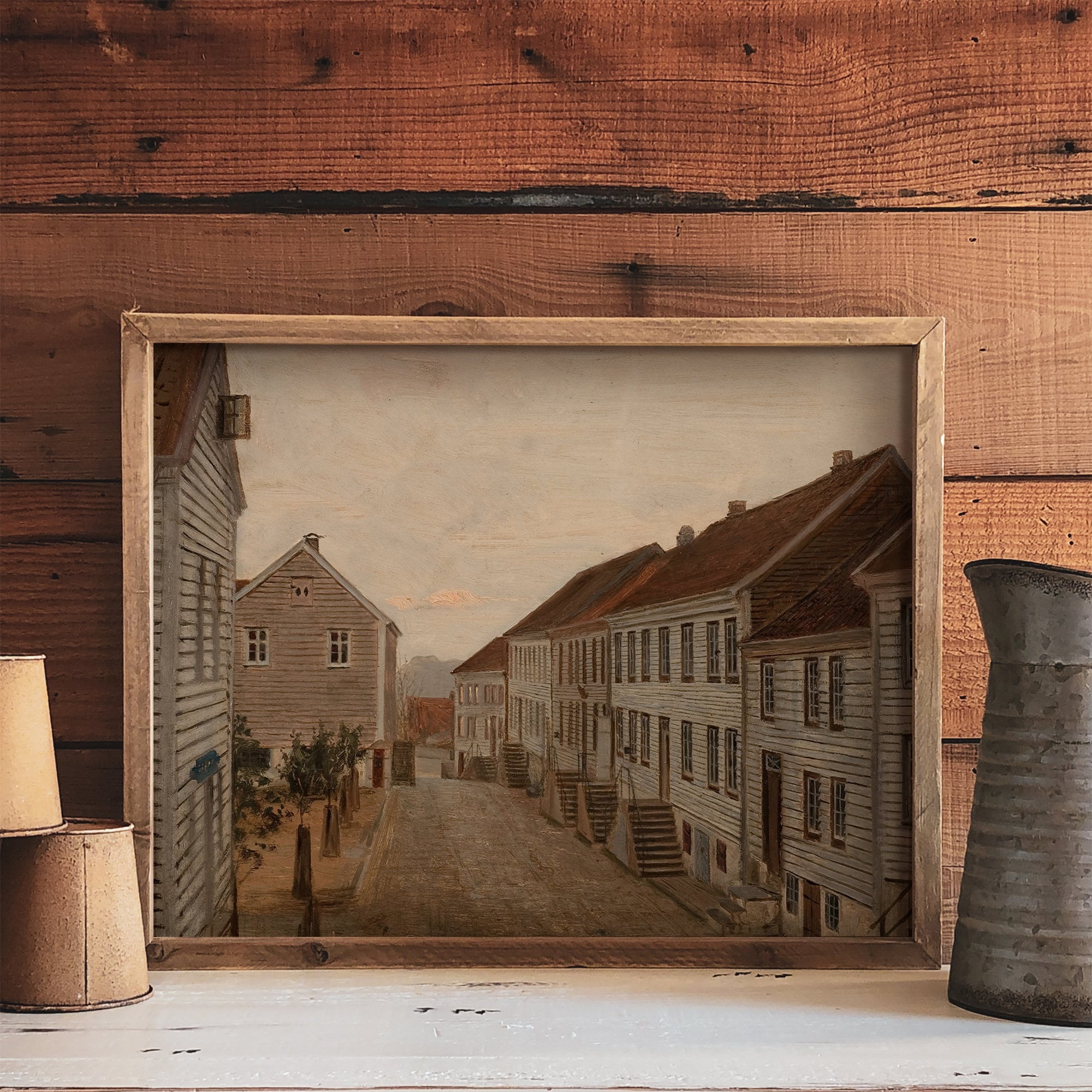 Neutral Village Painting / City Landscape Painting / Earth - Etsy