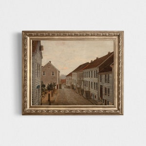 Neutral Village Painting / City Landscape Painting / Earth Tones Wall ...