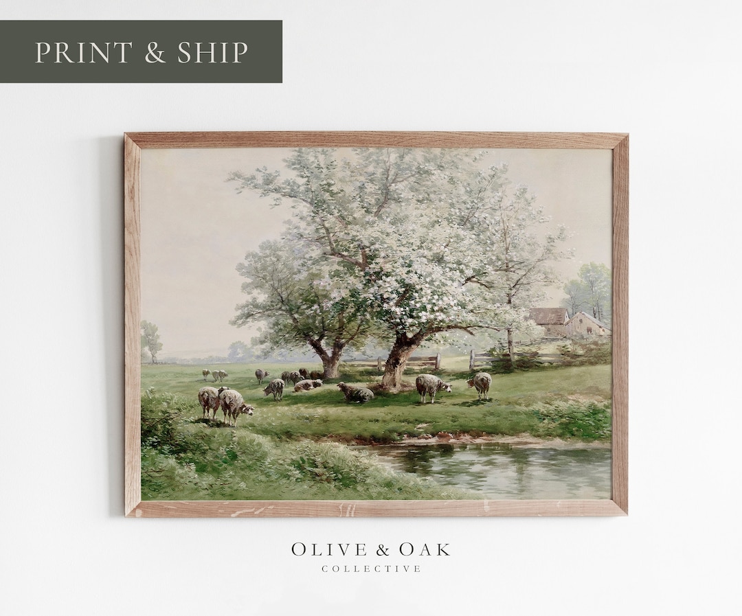 Spring Landscape Painting / Sheep Pasture Painting / Spring Blossom ...