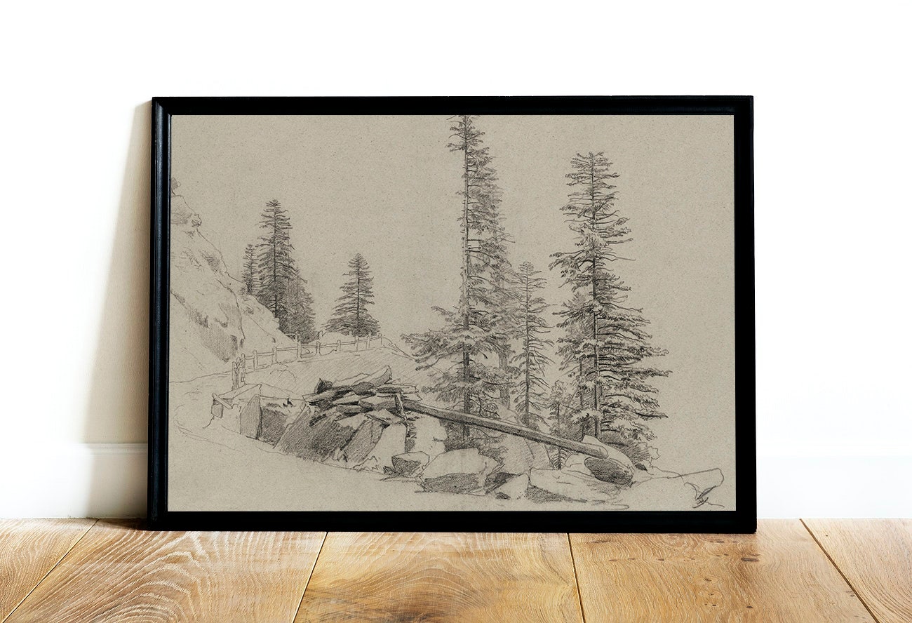 Rustic Landscape Drawing PRINTABLE / Spruce Tree Sketch Print - Etsy