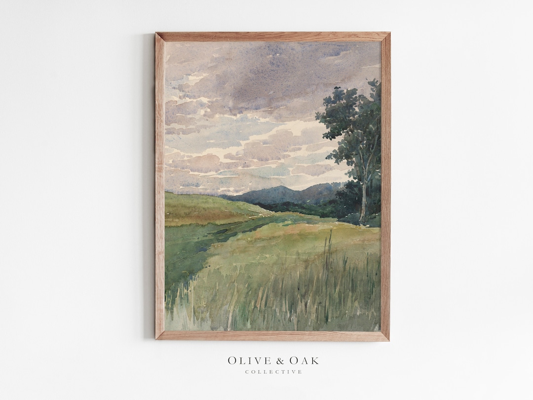 Spring Landscape Painting / Vintage Watercolor Print / Vertical ...