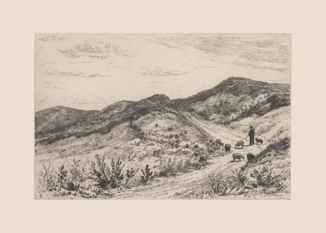 Landscape Sketch / Vintage Etching / Farmhouse Decor PRINTABLE - Etsy