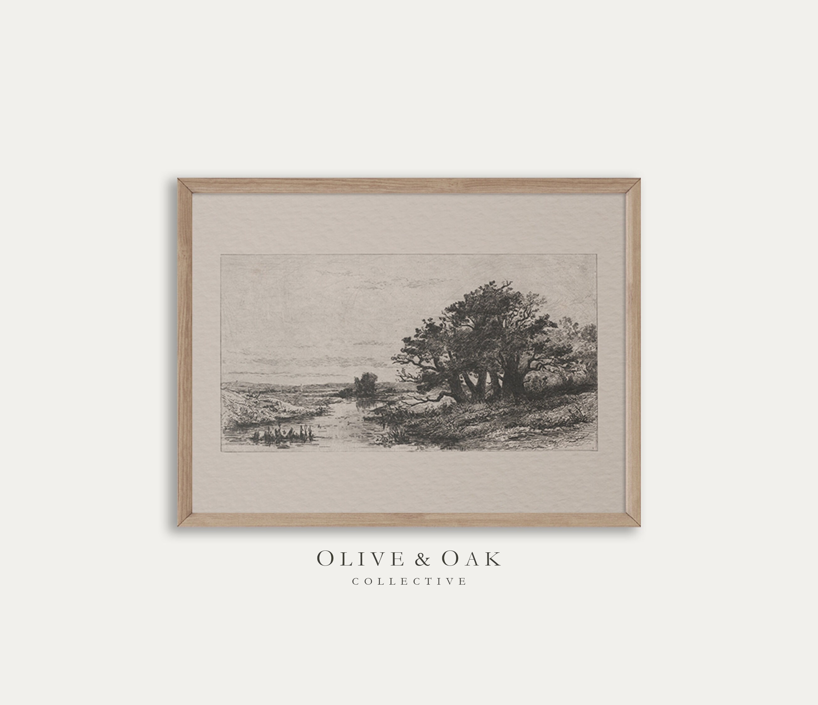 Landscape Sketch / Vintage Etching / Oak Tree Drawing - Etsy