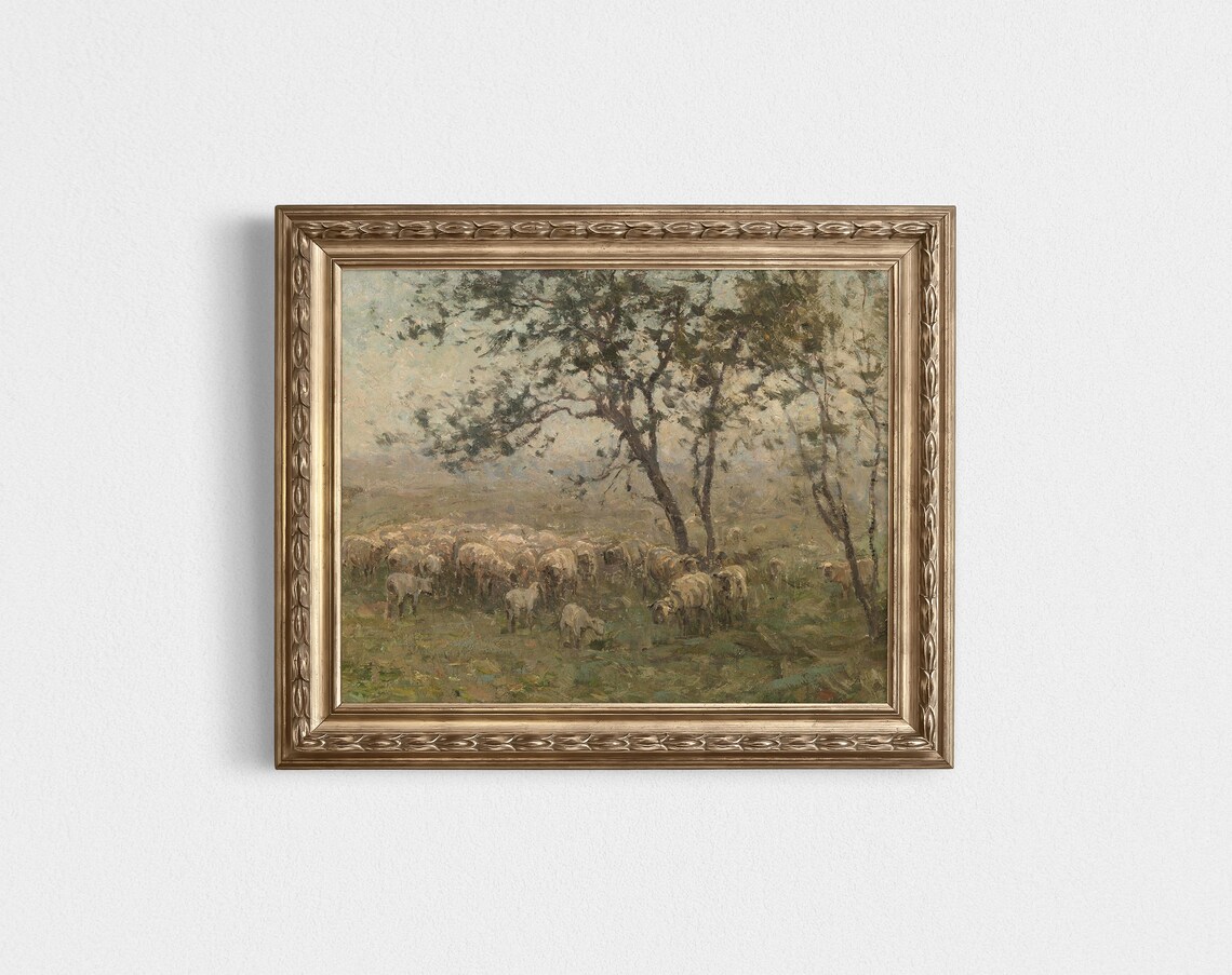 Spring Sheep Painting / Cottage Decor Landscape Painting / - Etsy