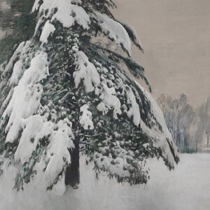 Vintage Winter Landscape Print / Snowy Tree Painting / Cozy Decor ...